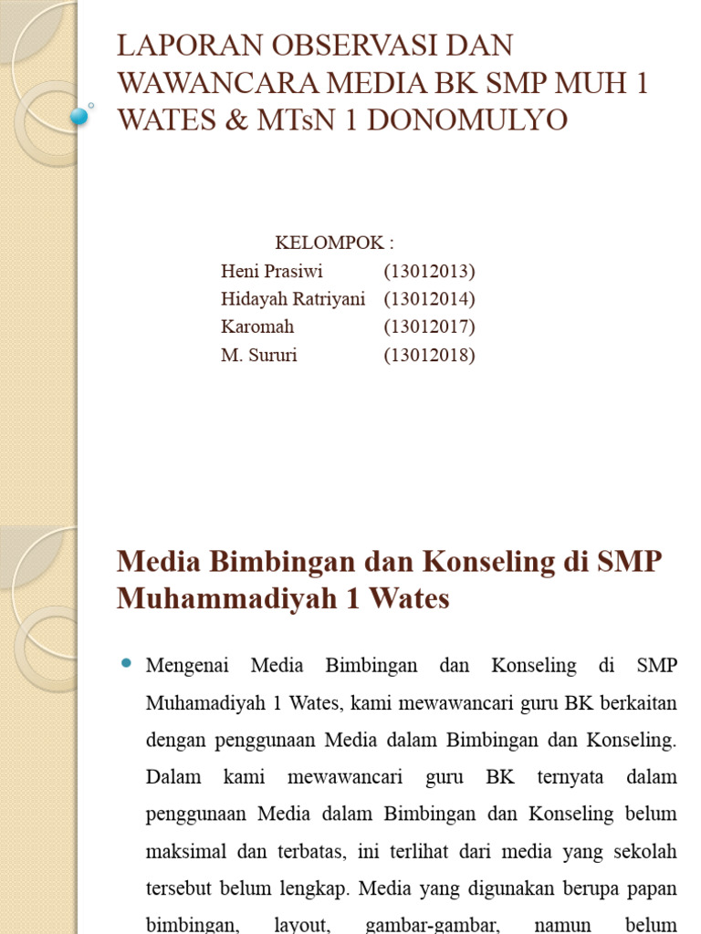 Laporan Observasi Dan Wawancara Media BK SMP Muh | PDF | Karier & Perkembangan | Ilmu Sosial