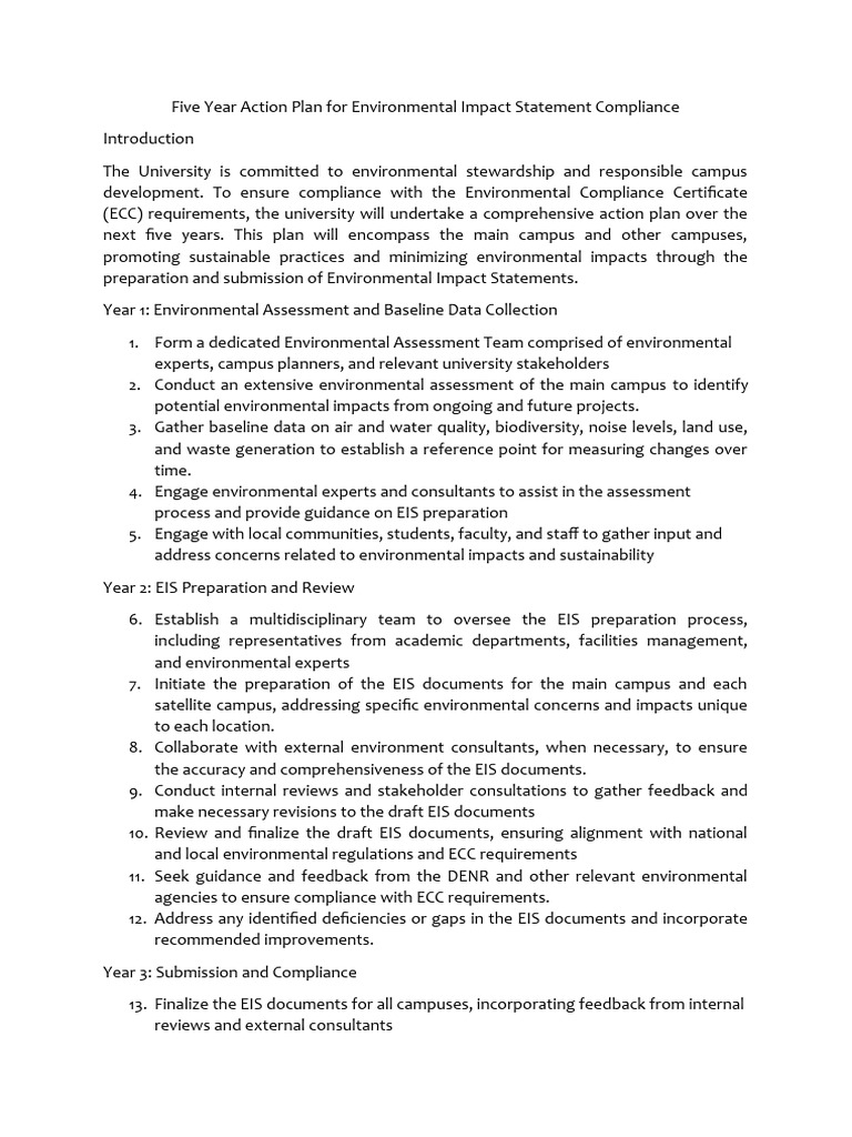 Eis Action Plan For A University | PDF | Environmental Impact ...