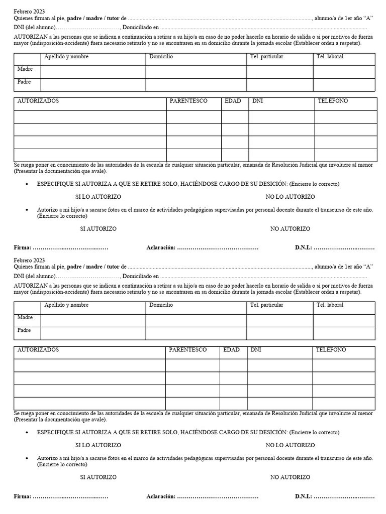 Autorizaciones de Retiro 2023 | PDF