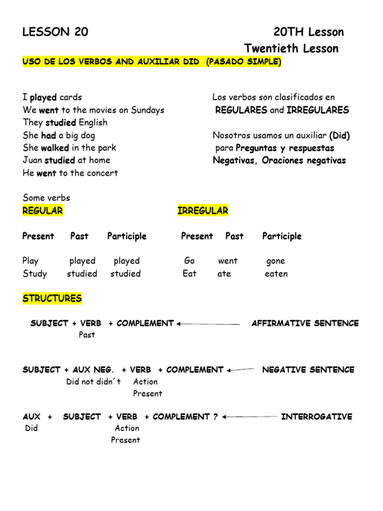 LESSON 20, Simple Past Tense | PDF