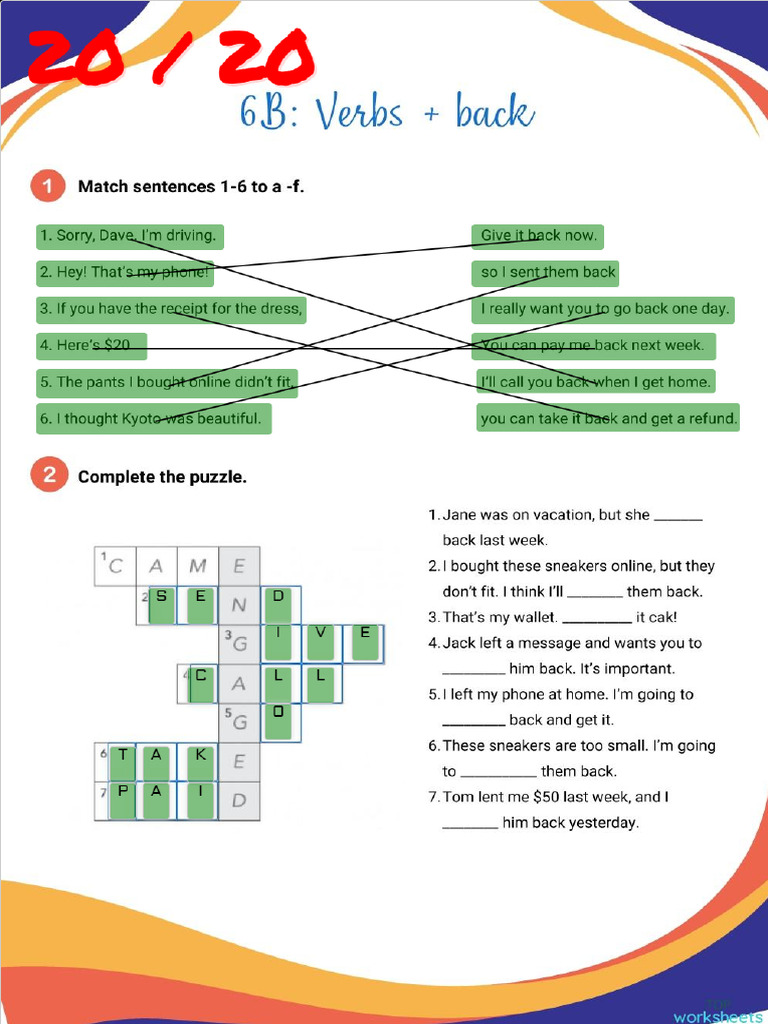 6B - Verbs + Back | PDF