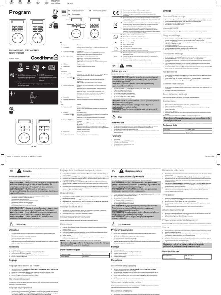 GoodHome Timer User Instructions | PDF | Metrology | Electricity