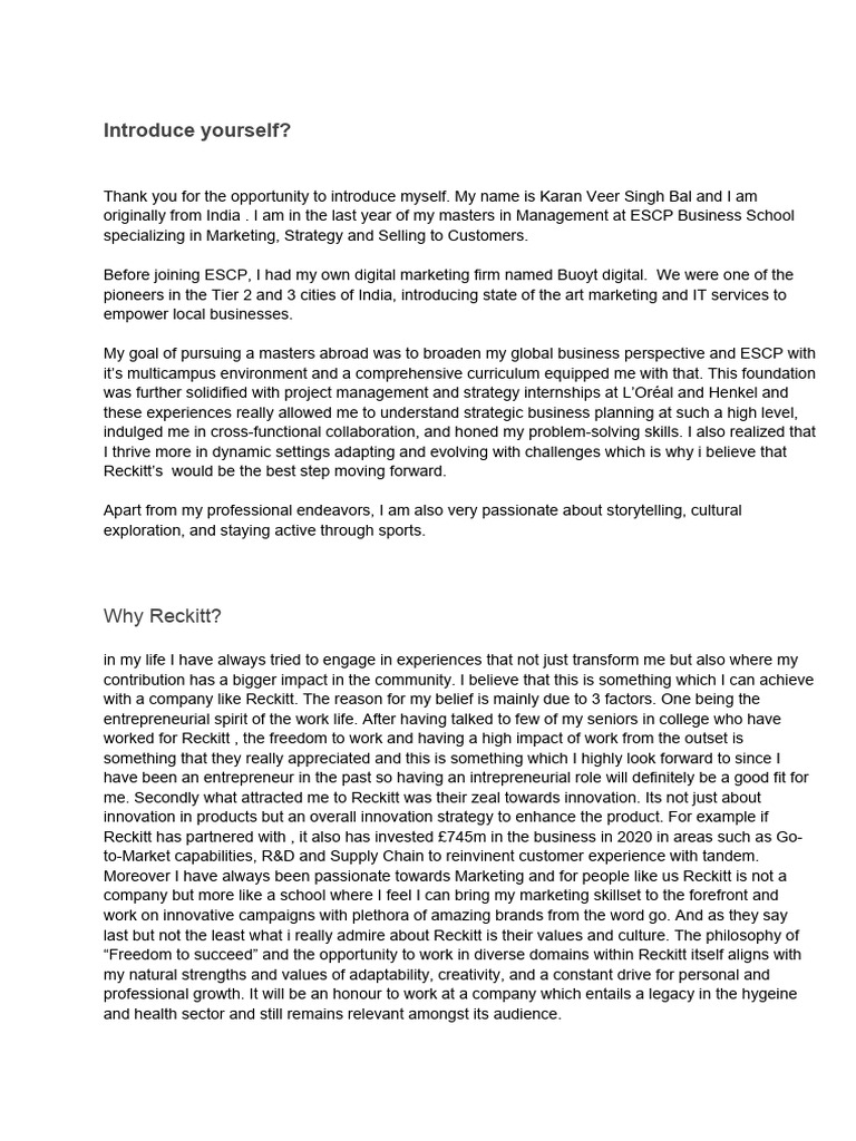 Reckitt Internship Program | PDF | Brand | Marketing