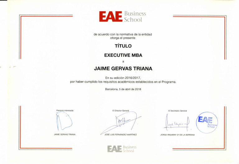 Titulo - EAE - MBA Jgervas | PDF