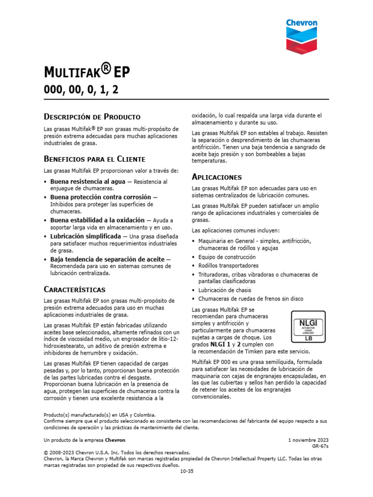 Ficha Tecnica Grasa Multifak Ep2 | PDF | Líquidos | Química