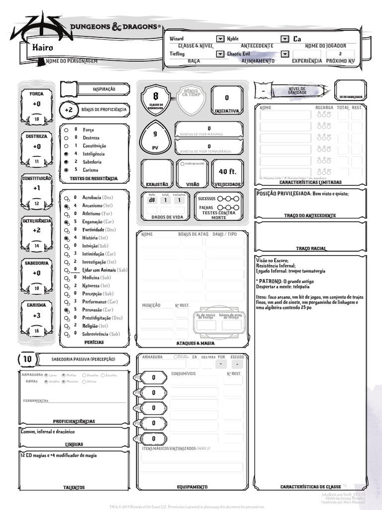 Ficha Kairo D&D 5e NVL 1 | PDF