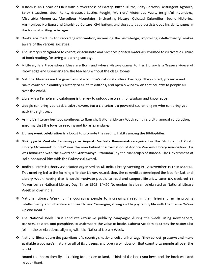 Library Week Speech | PDF | Libraries