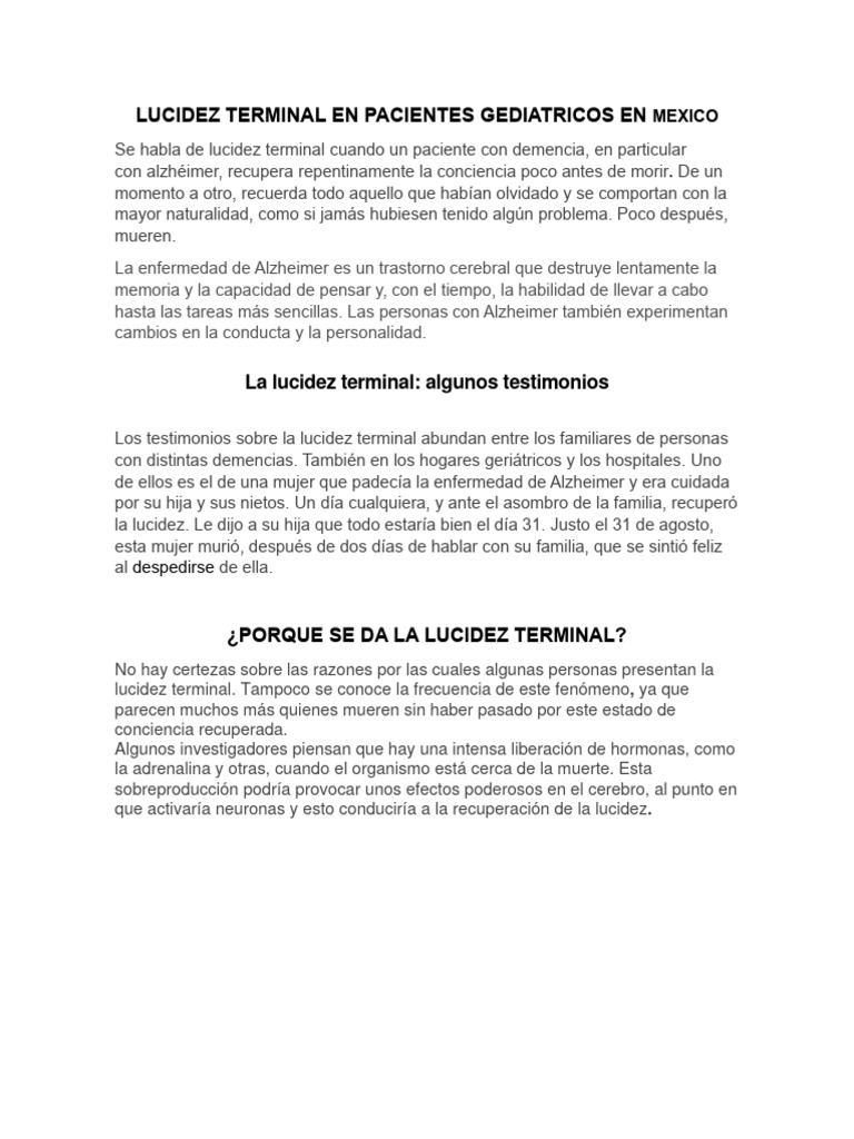 Lucidez Terminal en Pacientes Gediatricos en Mexico | PDF