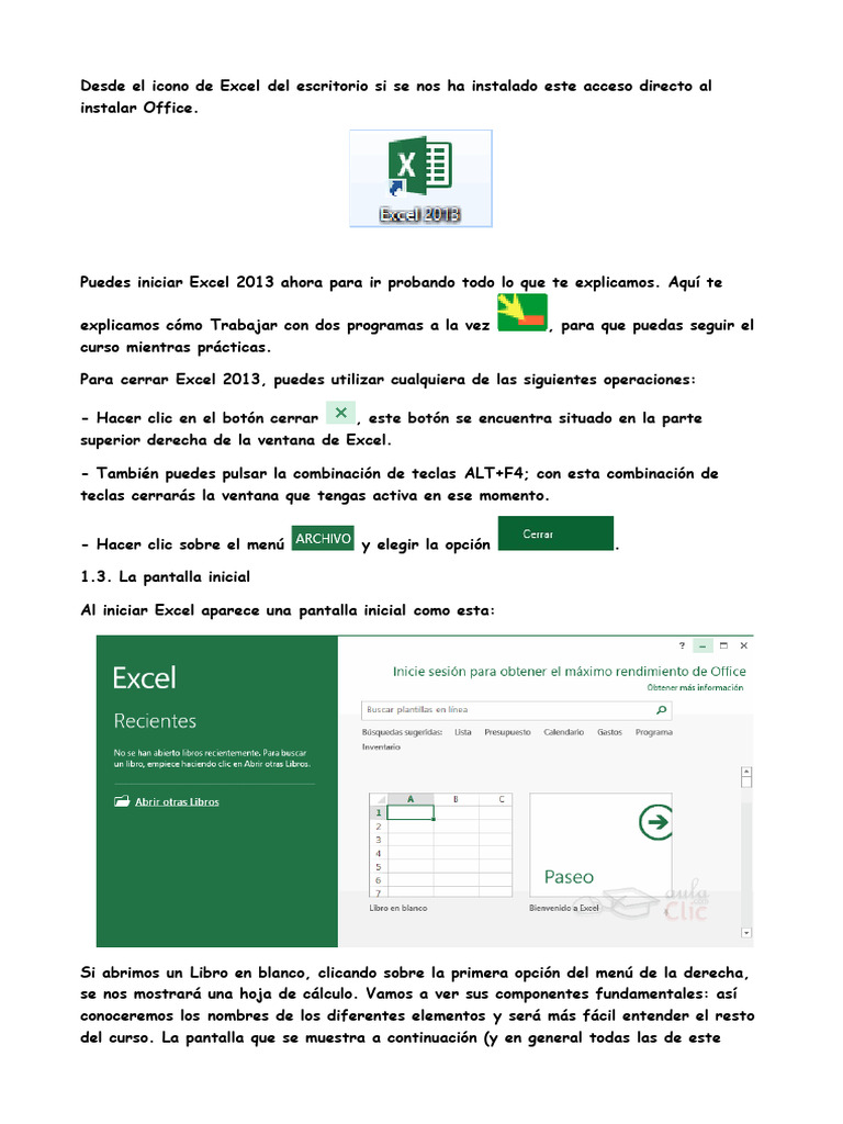 Guía Básica de Excel 2013: Interfaz y Funciones | PDF | Hoja de cálculo ...