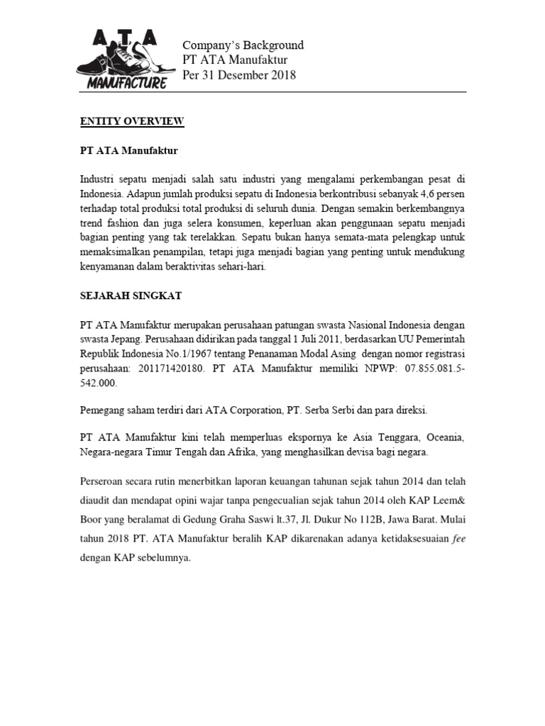 PT ATA Manufaktur - Company Background | PDF