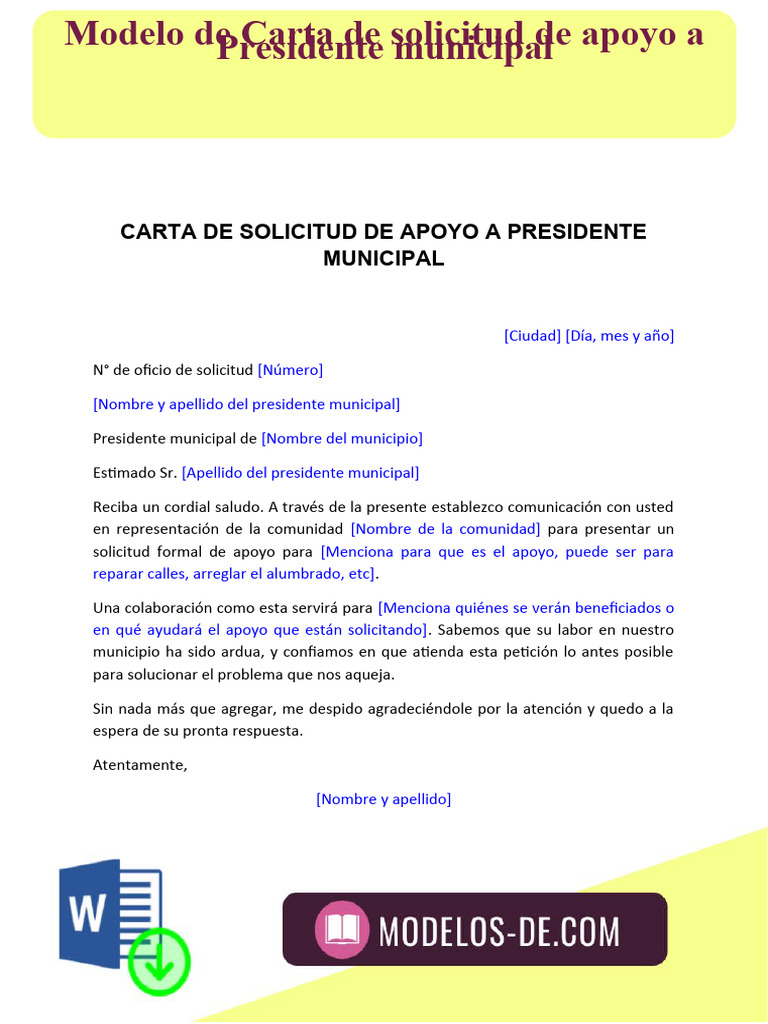 Carta de Solicitud de Apoyo A Un Presidente Municipal | PDF