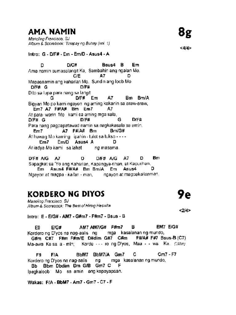 Ama Namin, Kordero NG Diyos Chords | PDF