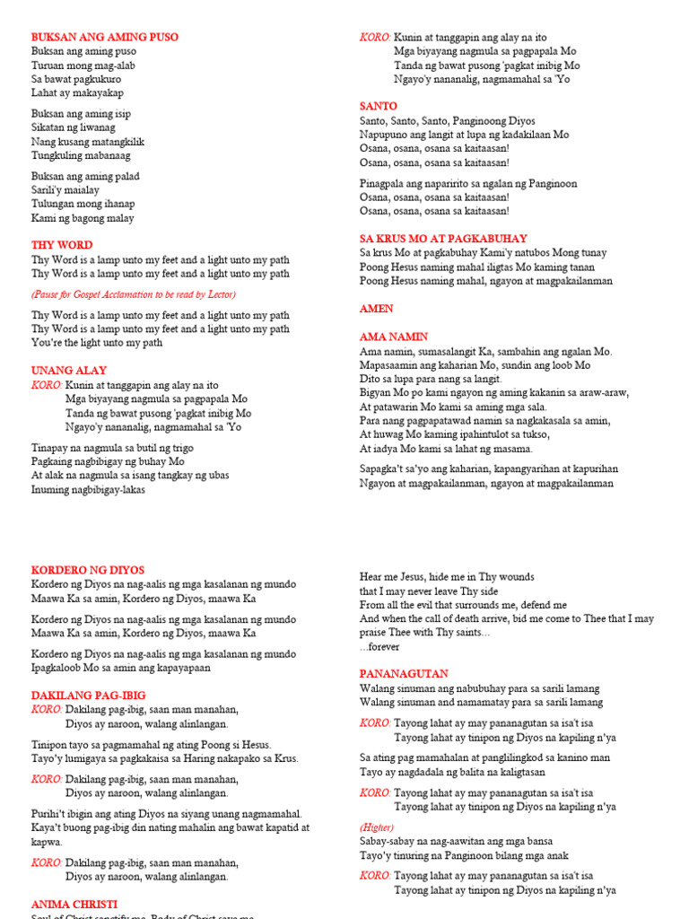 VD Choir Lent Mass Songs Lyrics | PDF