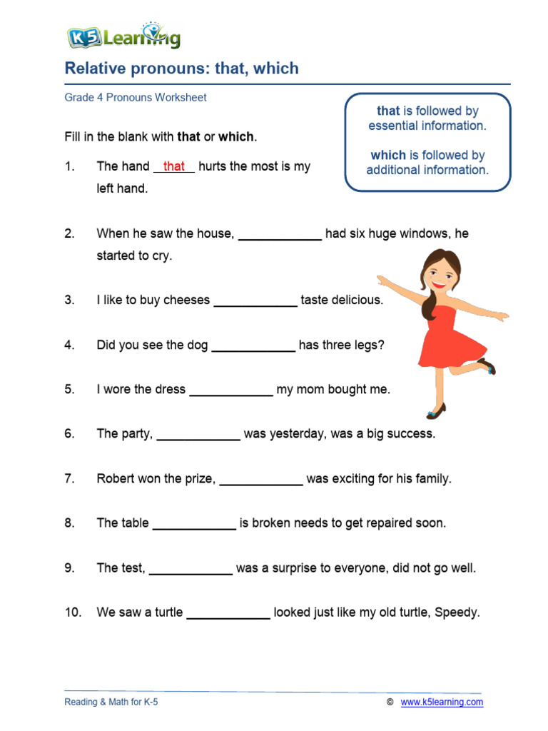 Grade 4 Relative Pronouns Worksheet | PDF