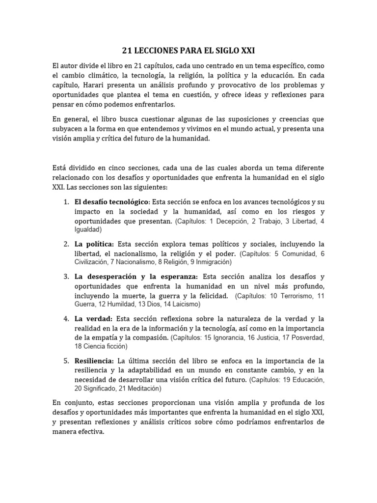 21 Lecciones del Siglo XXI de Harari | PDF