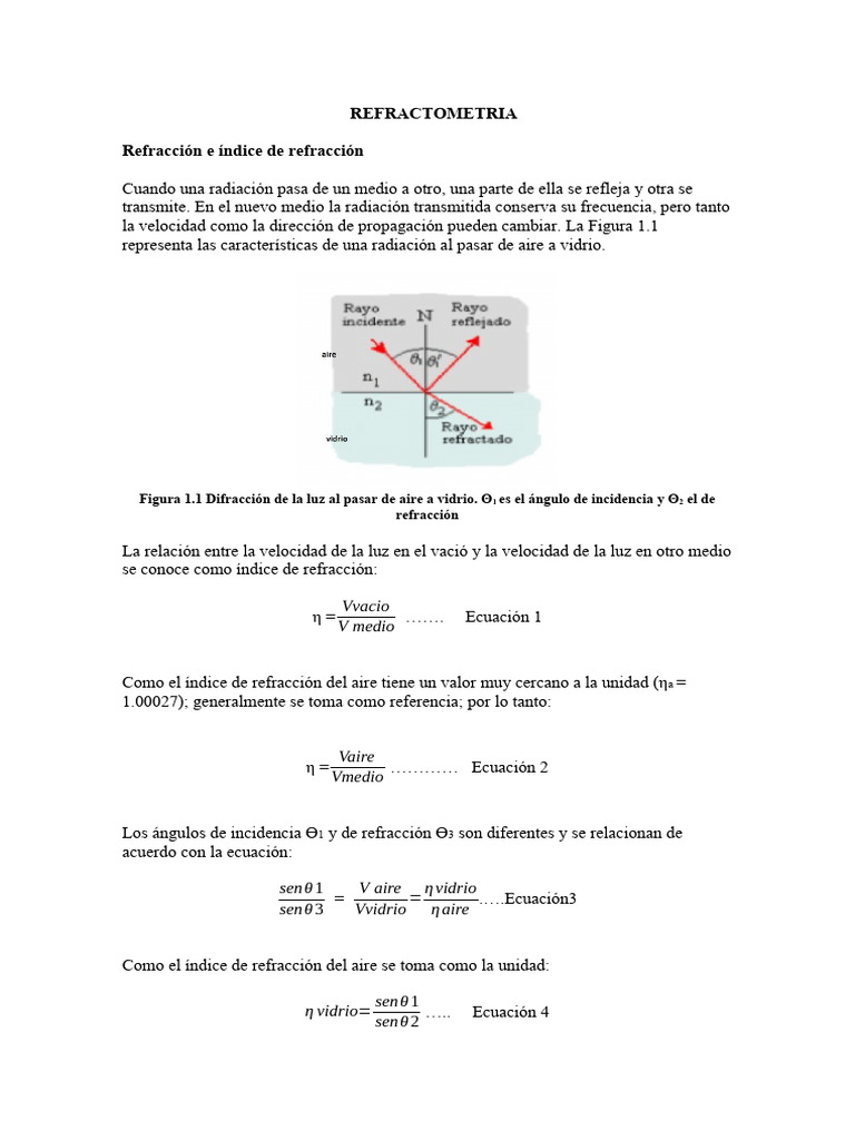 Apuntes de Refractometría (1) | PDF | Índice de refracción | Refracción