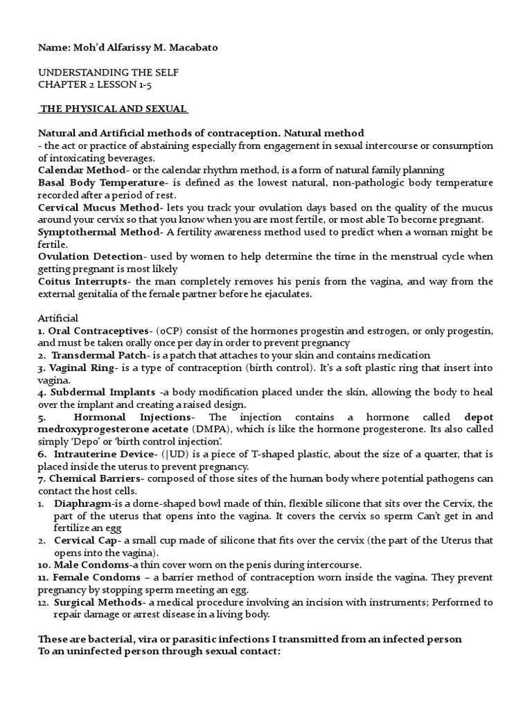 Uts Summary Lesson 1-5 | PDF | Sexually Transmitted Infection | Birth Control