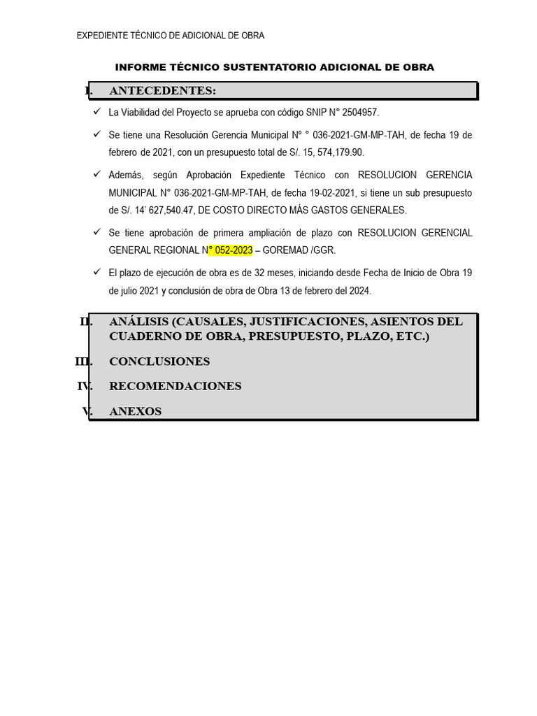 Informe Técnico Sustentatorio Adicional de Obra | PDF | Fundación (Ingeniería) | Hormigón