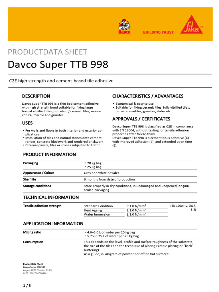 Davco Super TTB 998 | PDF | Concrete | Tile
