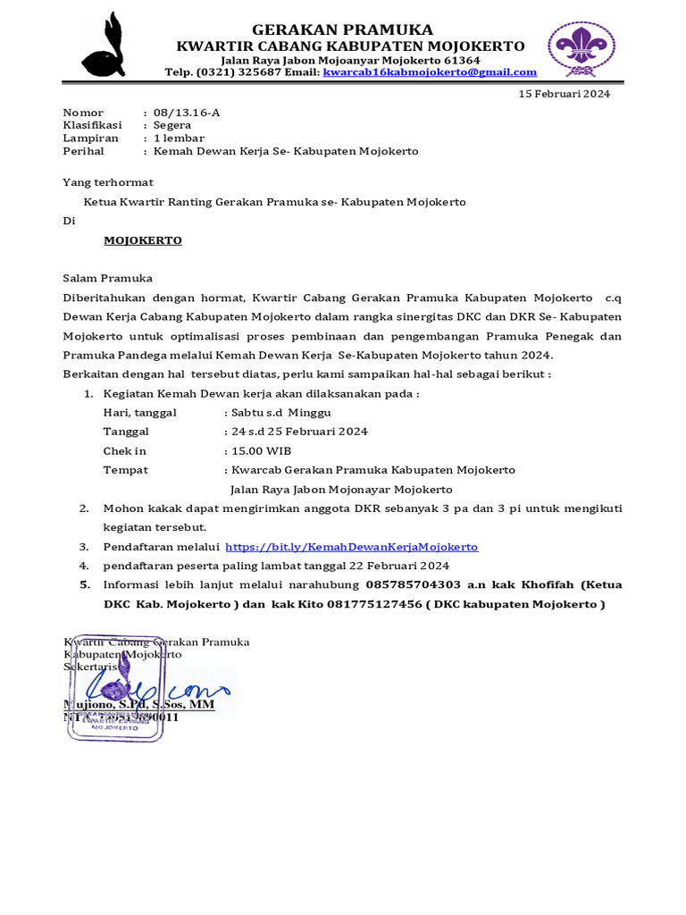 Edaran Surat Kemah Dewan Kerja Tahun 2024 | PDF