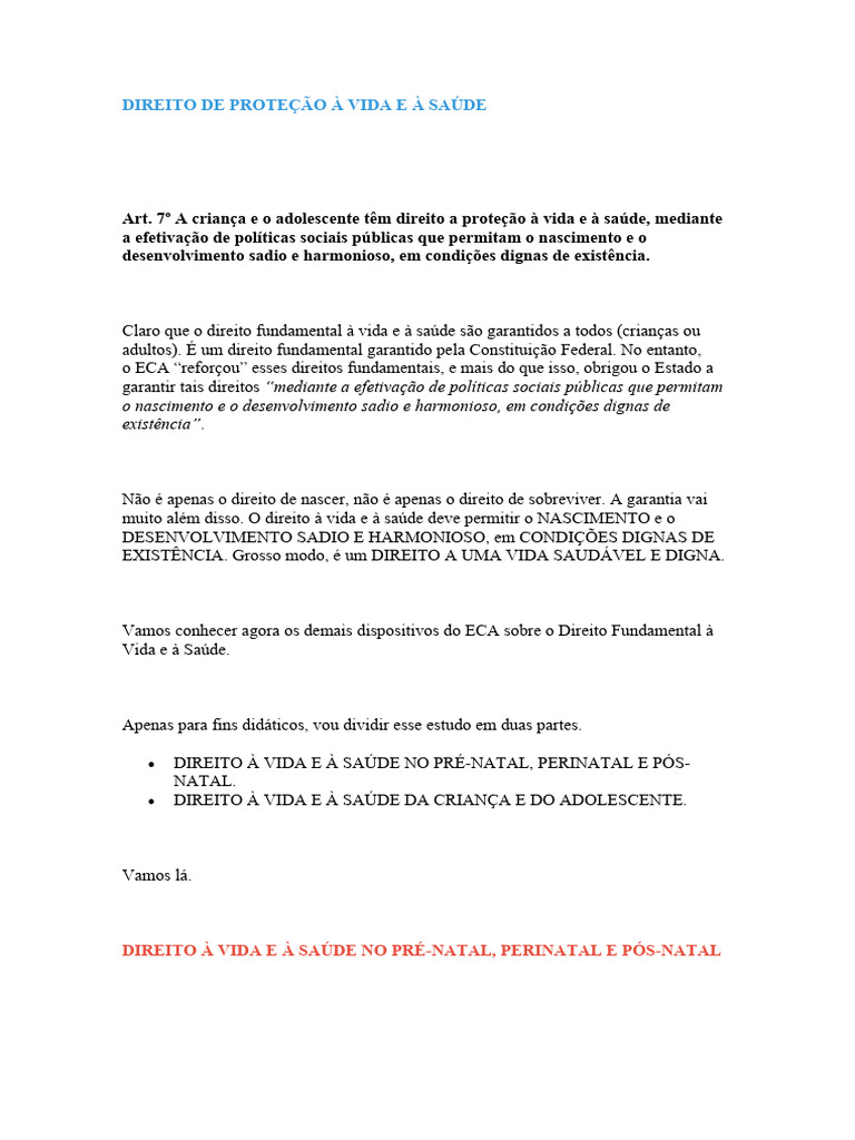 Direito à Vida e Saúde no ECA | PDF | Gravidez | Amamentação