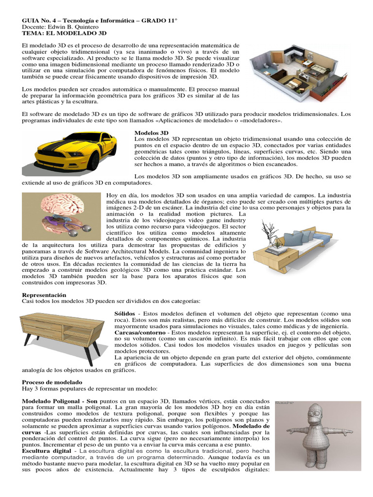 1 Grado 11 Guia No 4 Modelado 3d | PDF | modelado 3D | Gráficos de computadora 3 D