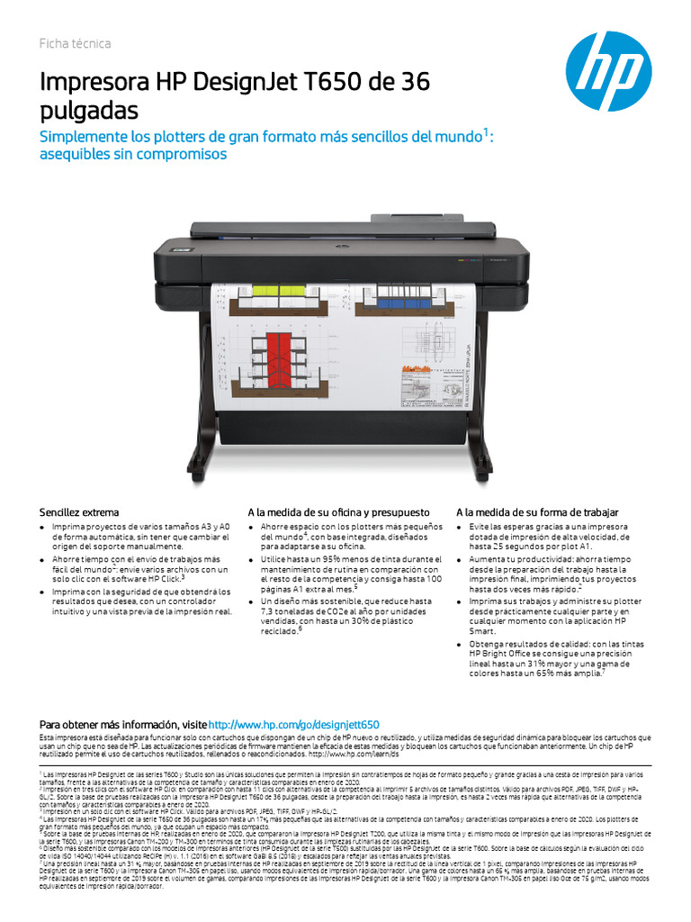 Impresora HP Designjet T650 de 36 Pulgadas | PDF | Impresora (Computación) | Tinta