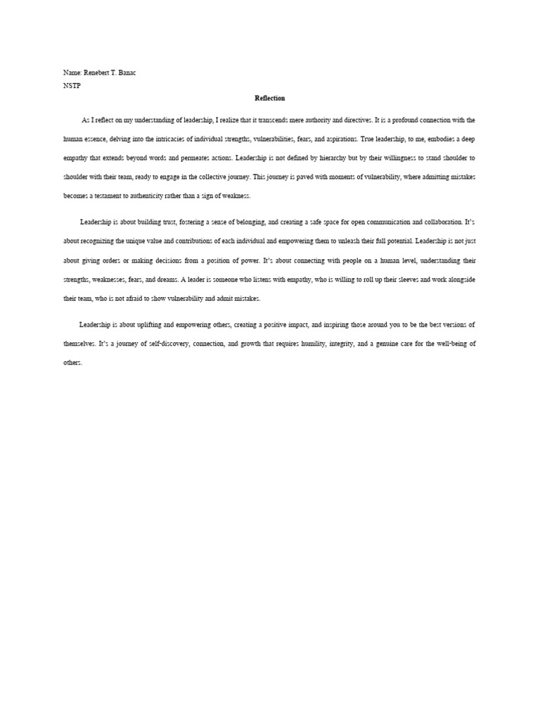 NSTP Reflection Leadership | PDF