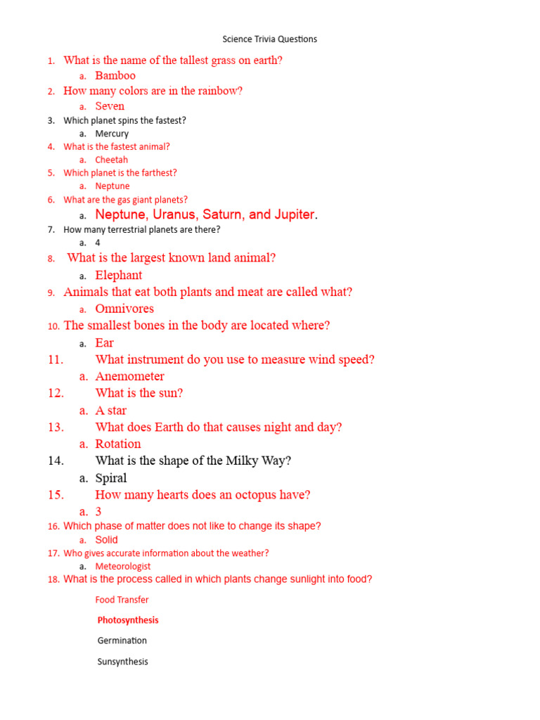 Trivia Questions - Grade 2 | PDF