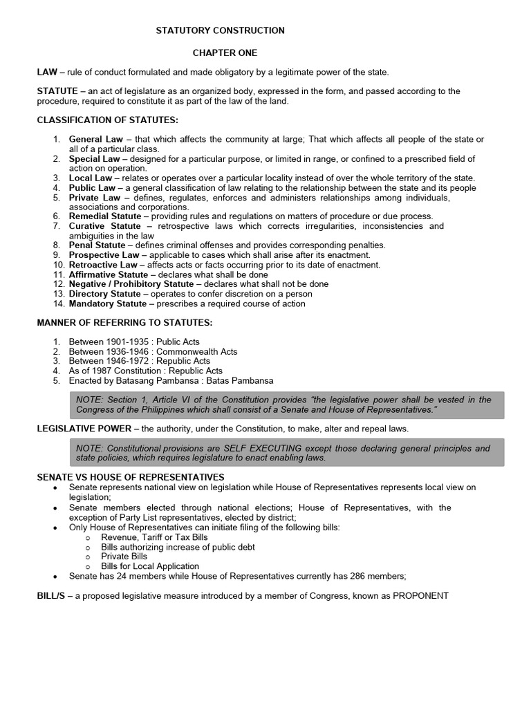 Statutory Construction Reviewer | PDF | Statutory Interpretation | Bill ...