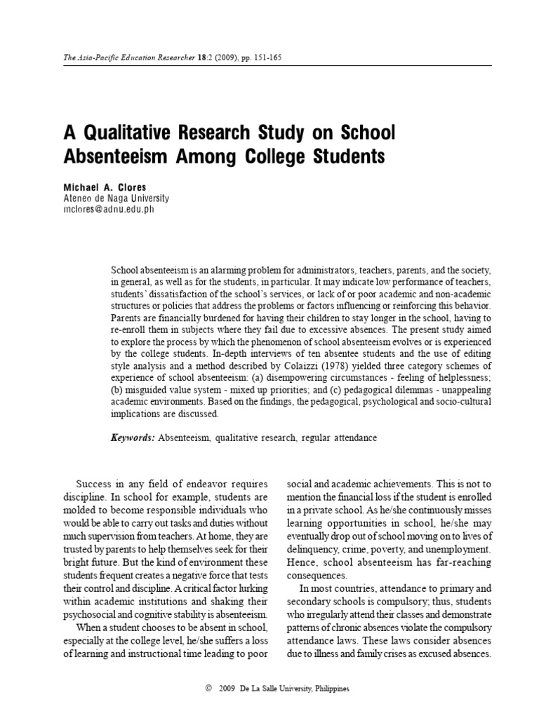 College Student Absenteeism Study | PDF | Anxiety | Teachers