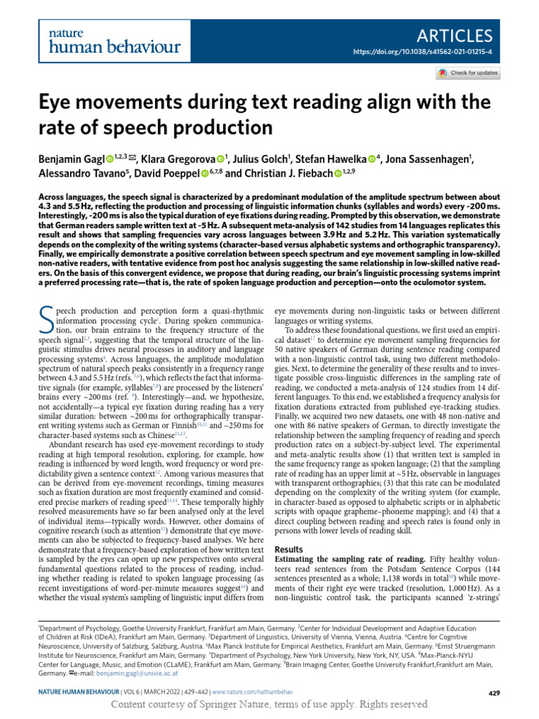 Eye Movements During Text Reading Align With The R | PDF | Spectral ...
