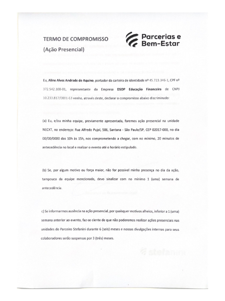 Termo de Compromisso - PDF Stefanini | PDF