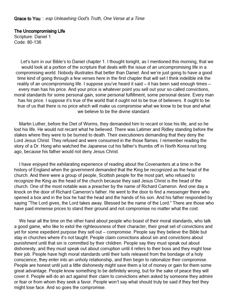 The-Uncompromising-Life-Jan-10-2024 | PDF | Shadrach, Meshach, And Abednego