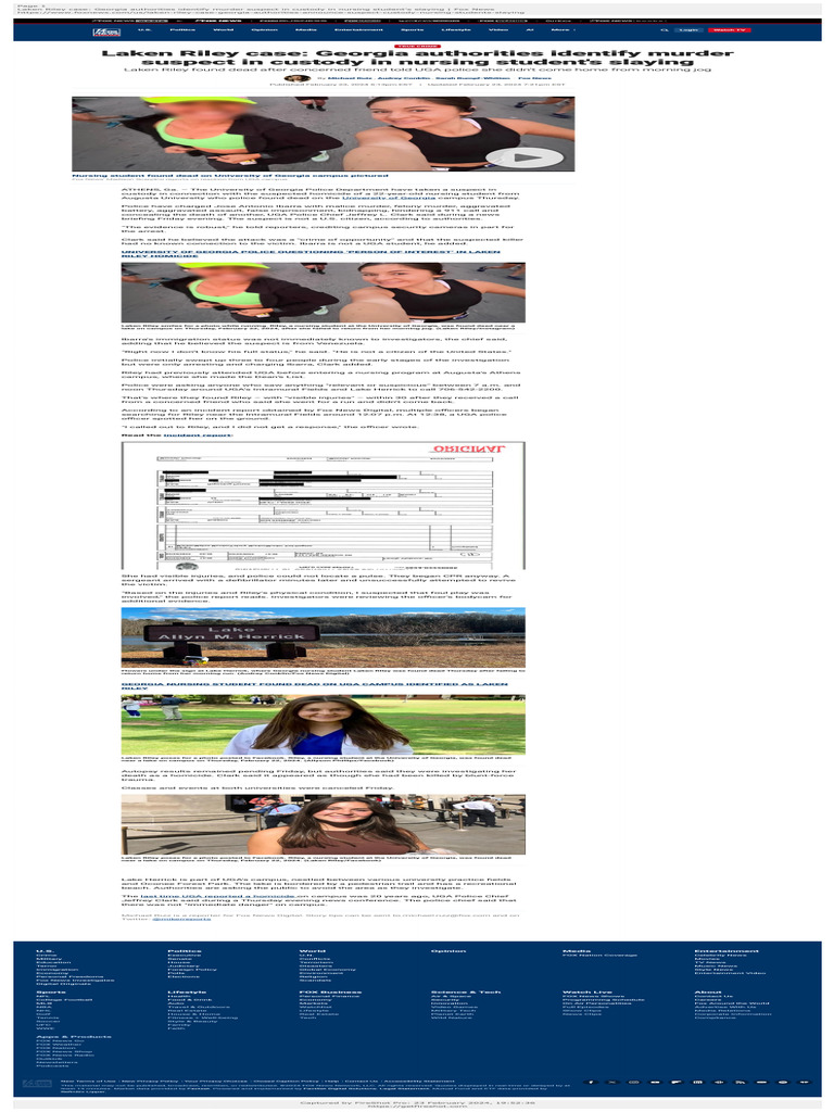 Laken Riley Case - Georgia Authorities Identify Murder Suspect in Custody | PDF | Murder | Fox ...