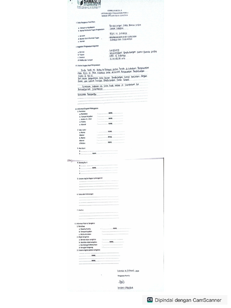 Form A Perhitungan PTPS 15 Sidorejo | PDF