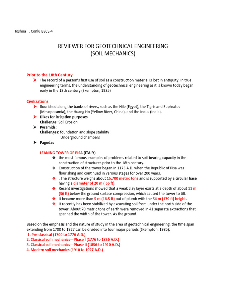 Reviewer For Geotechnical Engineering For Midterm | PDF