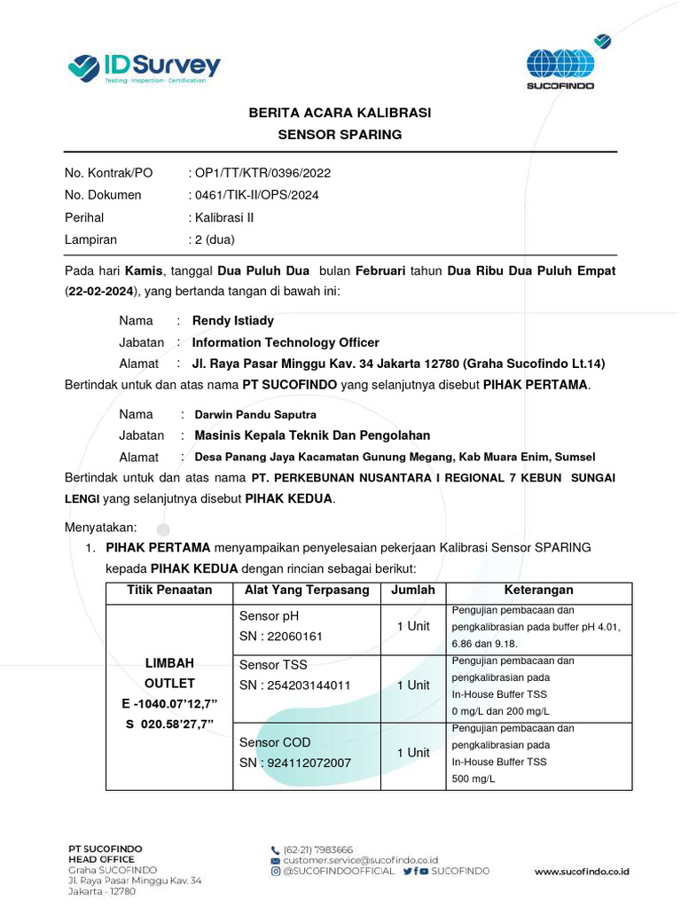BA Kalibrasi II PTPN VII | PDF