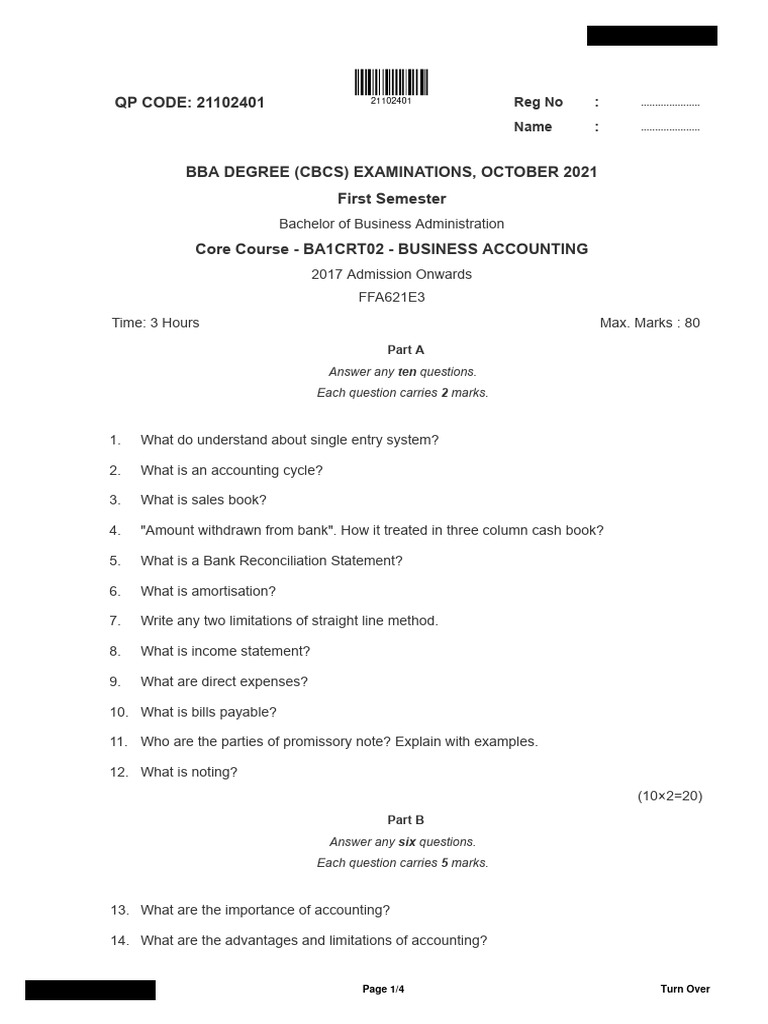 Business Accounting Exam Questions | PDF | Banks | Cheque