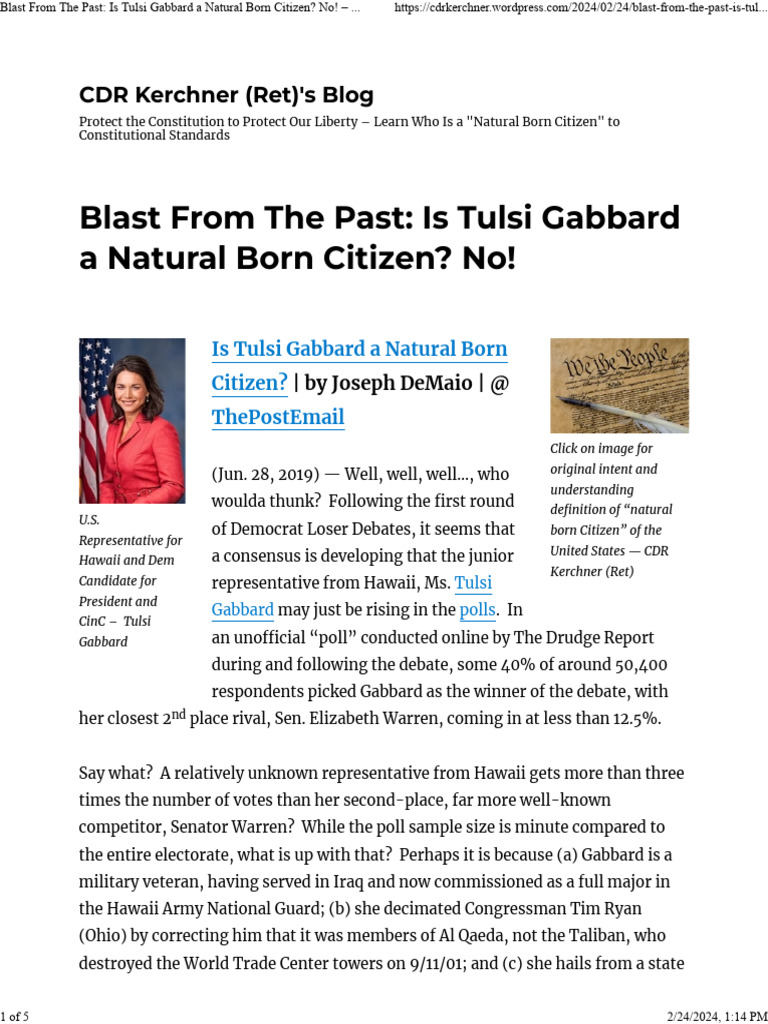 Tulsi Gabbard: Natural Born Citizen Debate | PDF | Citizenship | Tulsi ...