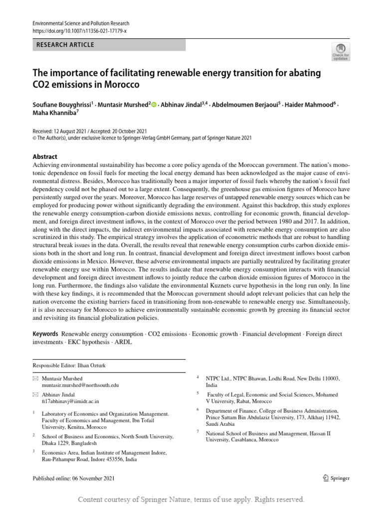 The Importance of Facilitating Renewable Energy Transition For Abating ...
