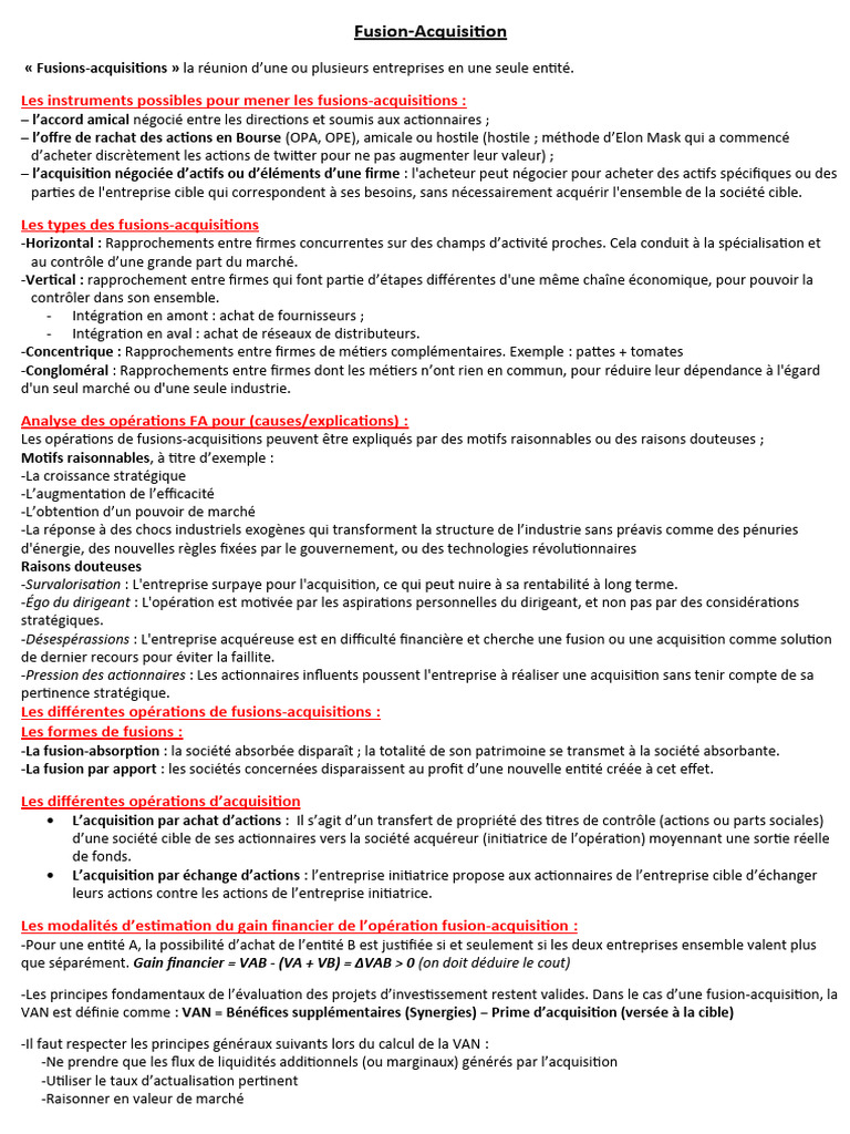 Fusion Acquisition | PDF | Fusions et acquisitions | Offre publique