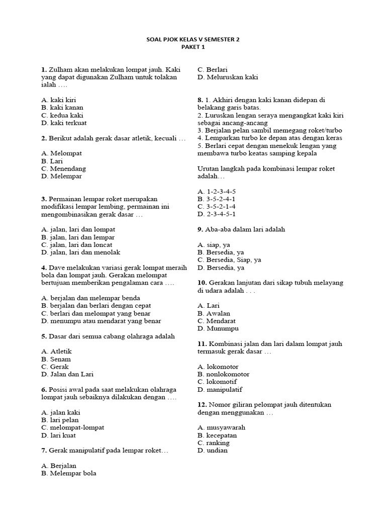 SOAL KLS 5 SM.2 - Pjok | PDF