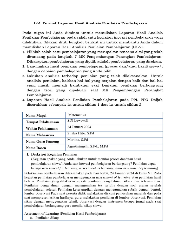 Sirilus Hiba-LK1 Dan Lampiran Asesmen | PDF