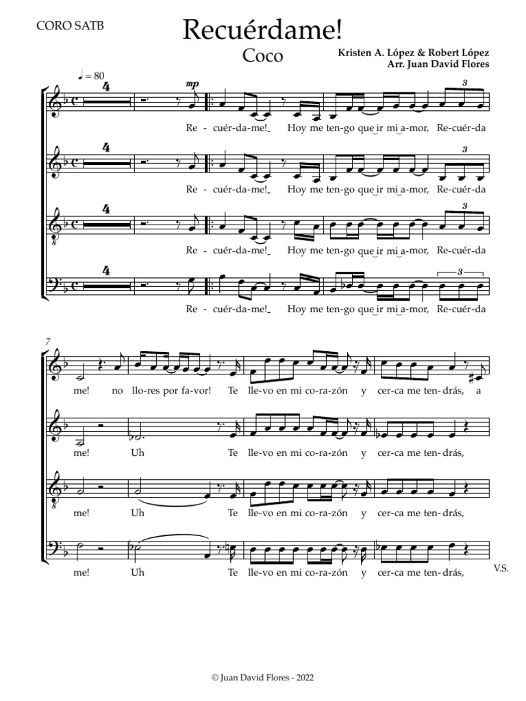 Recuérdame SATB | PDF