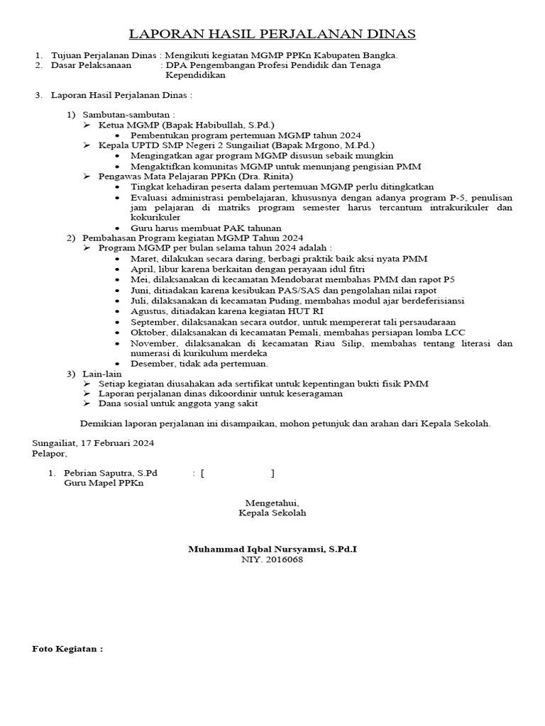 Laporan Perjalanan Dinas Februari | PDF