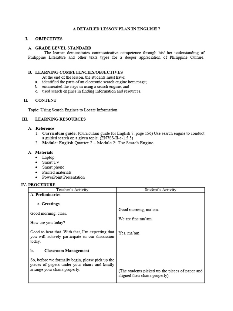 Final Detailed Lesson Plan in English 7 Lesson 2 How To Use The Ese ... Final Detailed Lesson Plan in English 7 Lesson 2 How To Use The Ese ...