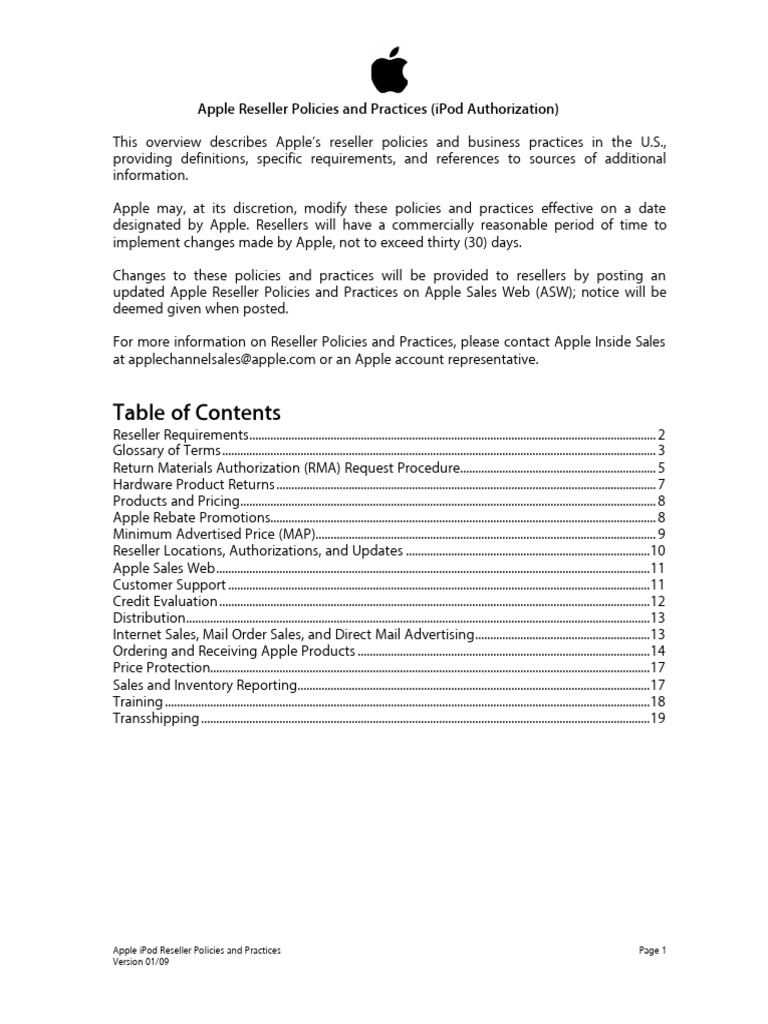 Apple Ipod Reseller Policies and Practices Version 01/09 | PDF | Apple ...