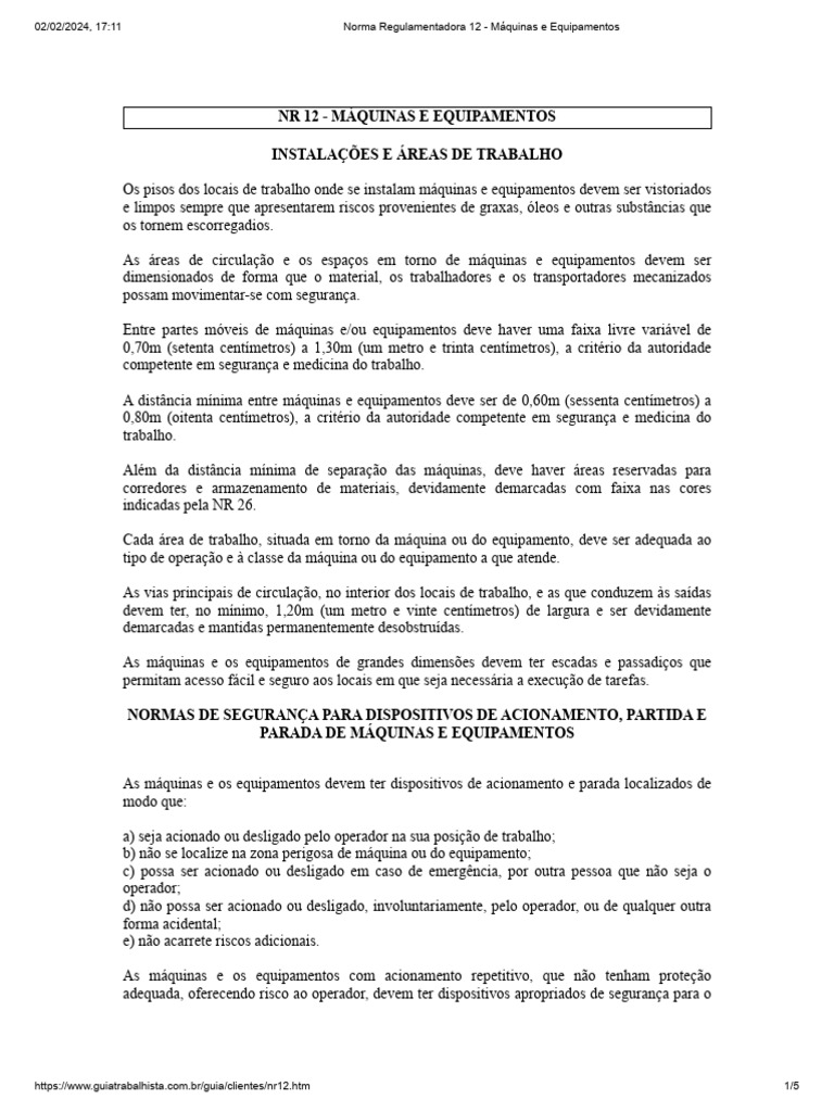 Norma Regulamentadora 12 - Máquinas e Equipamentos | PDF
