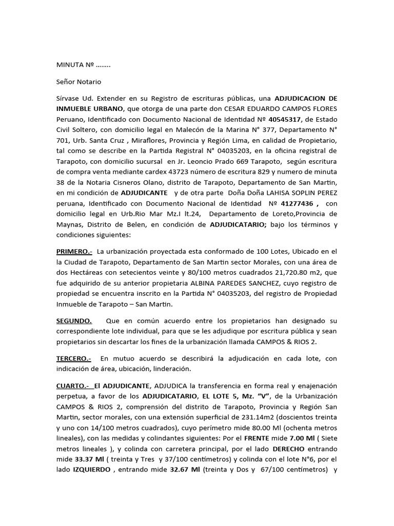 Minuta Naty LOTE 7,6,5,15 | PDF | Derecho Civil (Common Law)